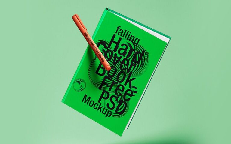 Free Falling Psd Hardcover Book Mockup - Free mockup